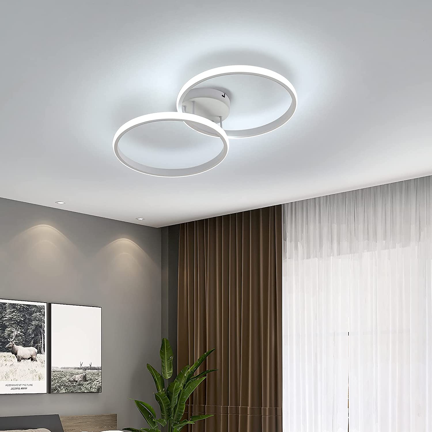 GOECO Plafonnier LED, Plafonnier moderne 42W, double anneau acrylique ...