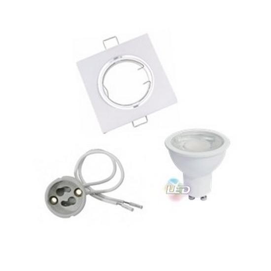 Kit Spot Led Gu10 Orientable Carré Blanc Avec Ampoule Led 8w Unité