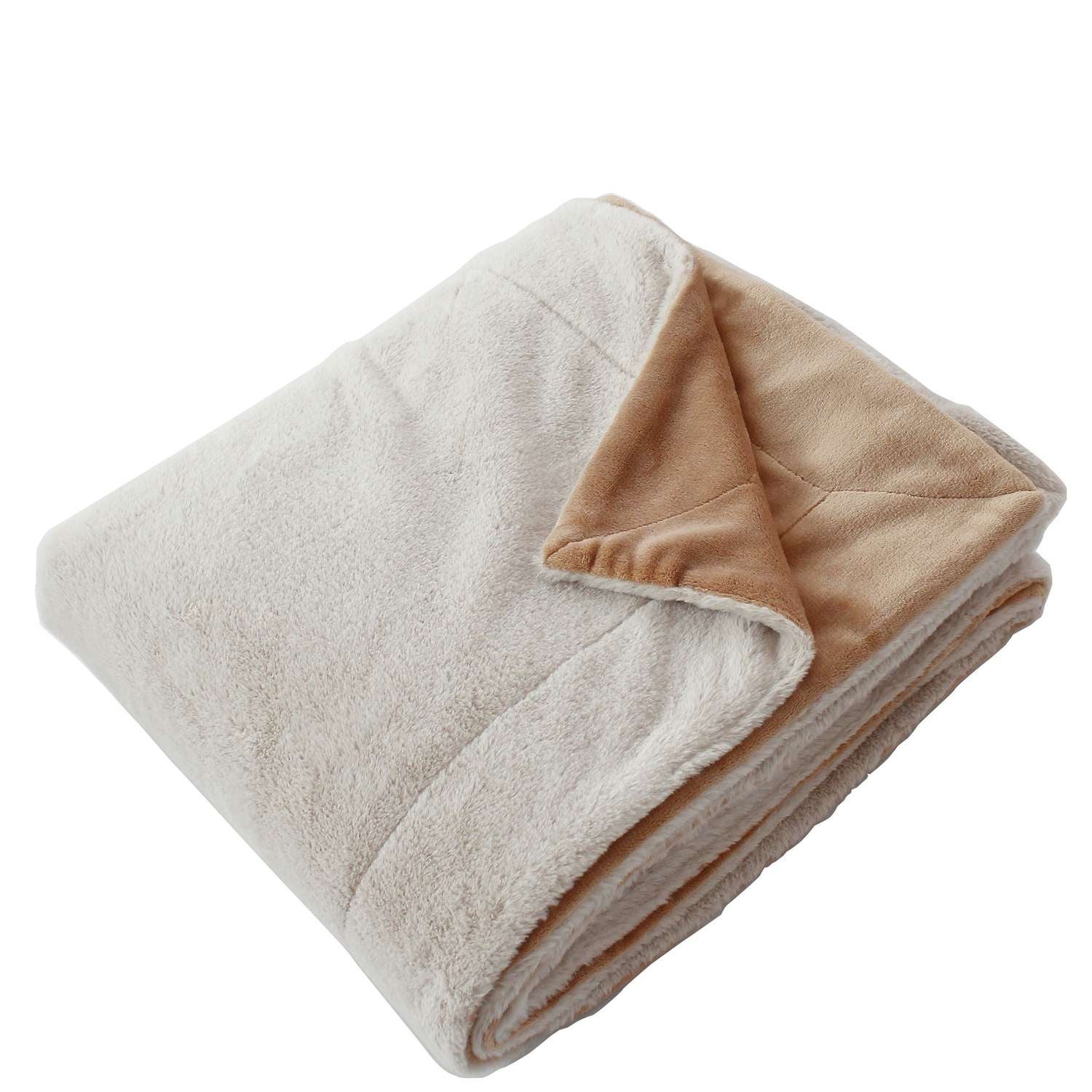Couverture AZURA douce 2 tons et flanelle - 220 x 180 cm - Beige ...