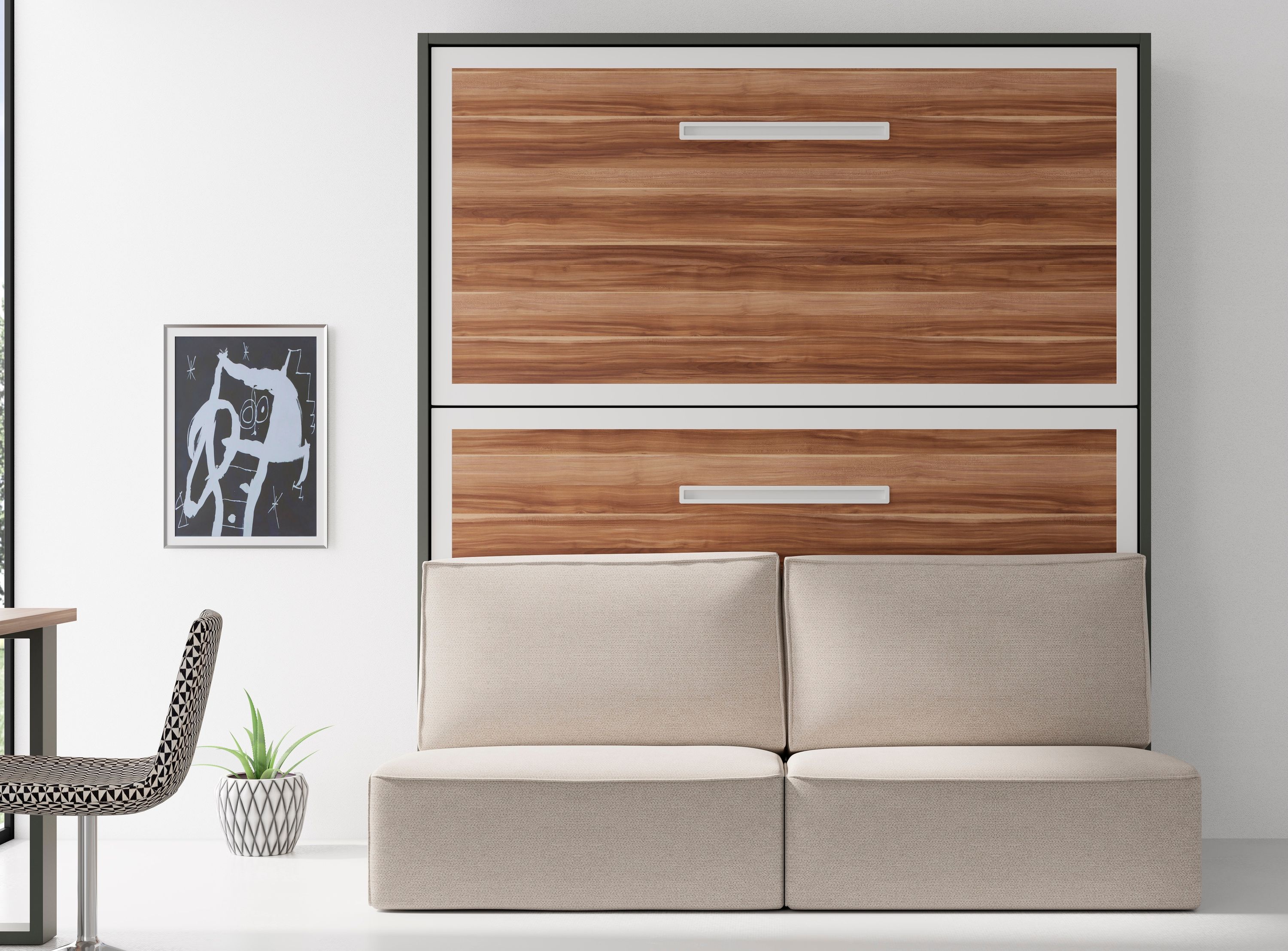 Litera Abatible 90x190 Con Sofá Ivano Encofrado Roble 3d Frente Roble