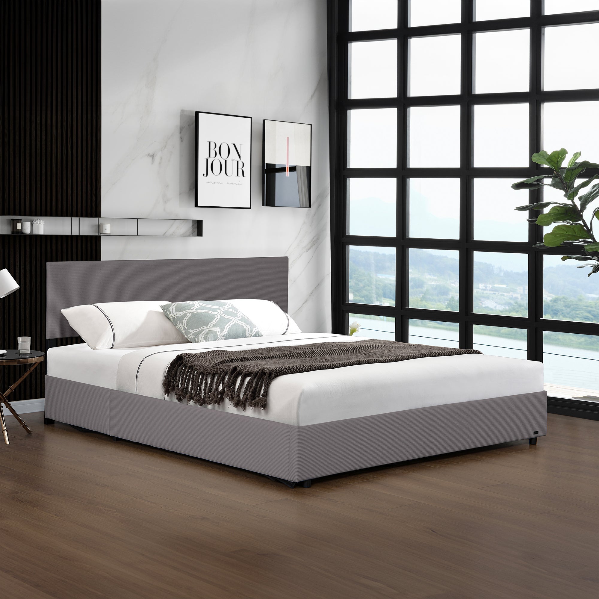 Cama tapizada Juva con somier abatible 140x200cm - Gris Corium | Leroy ...