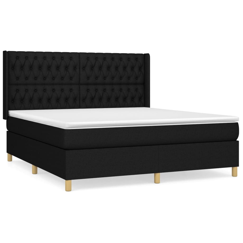 Letto box spring con materasso in tessuto nero 180x200 cm — COMFORTXL ...