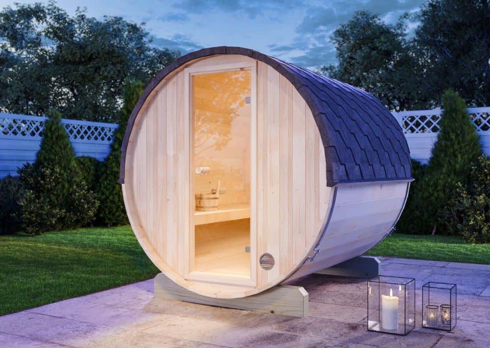 Sauna tonneau Mini S FinnTherm, 1.9x2.2m dim. ext. (cas échéant incl ...