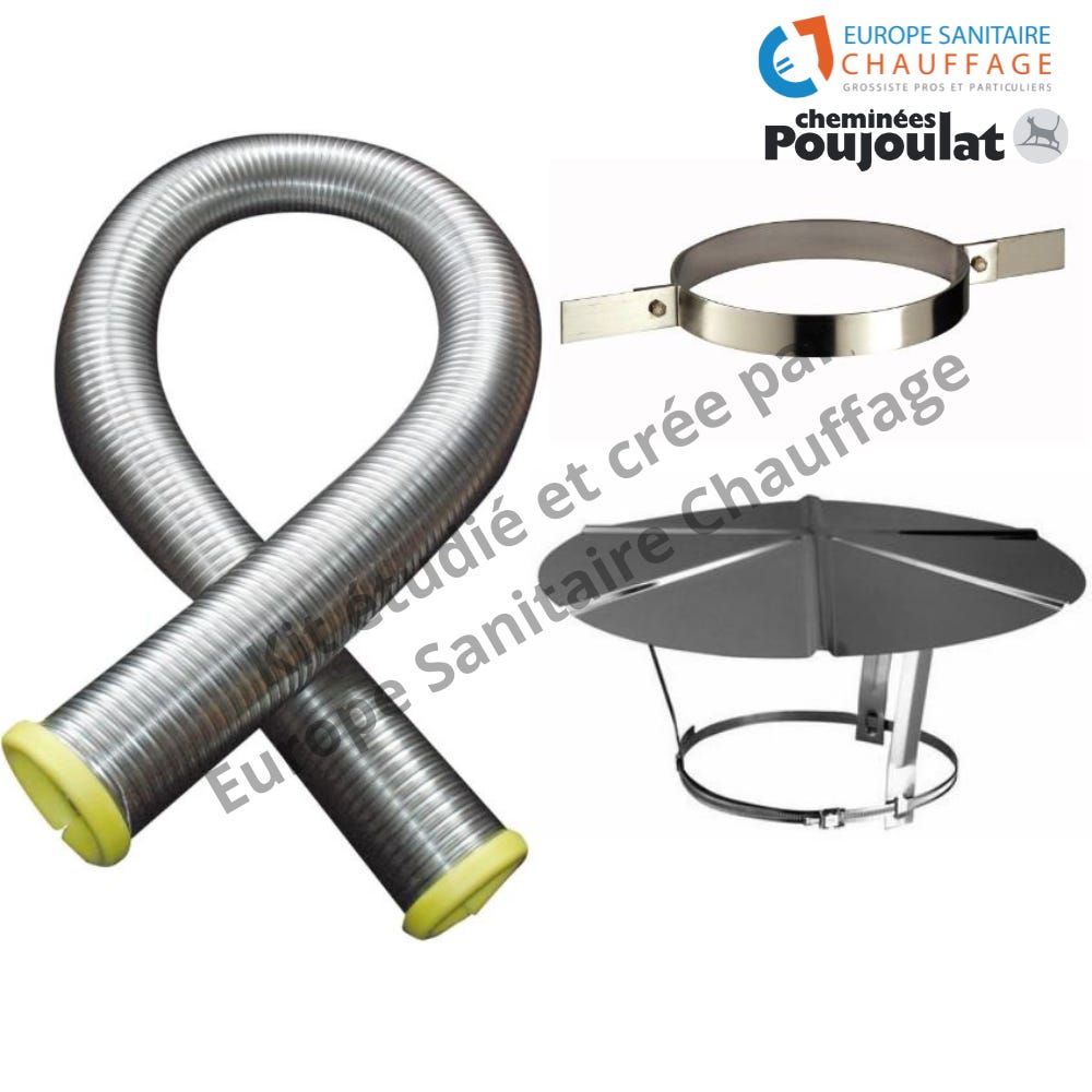 Kit tubage flexible double peau inox diamètre 130 + collier de fixation ... Kit tubage flexible double peau inox diamètre 130 + collier de fixation ...