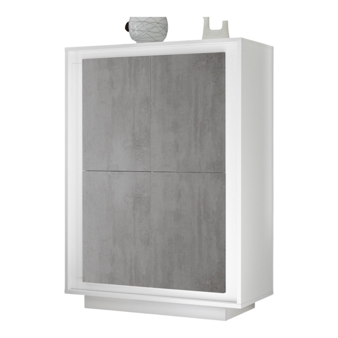 Vaisselier 4 portes FALL – Blanc mat laqué et gris béton – Design ...