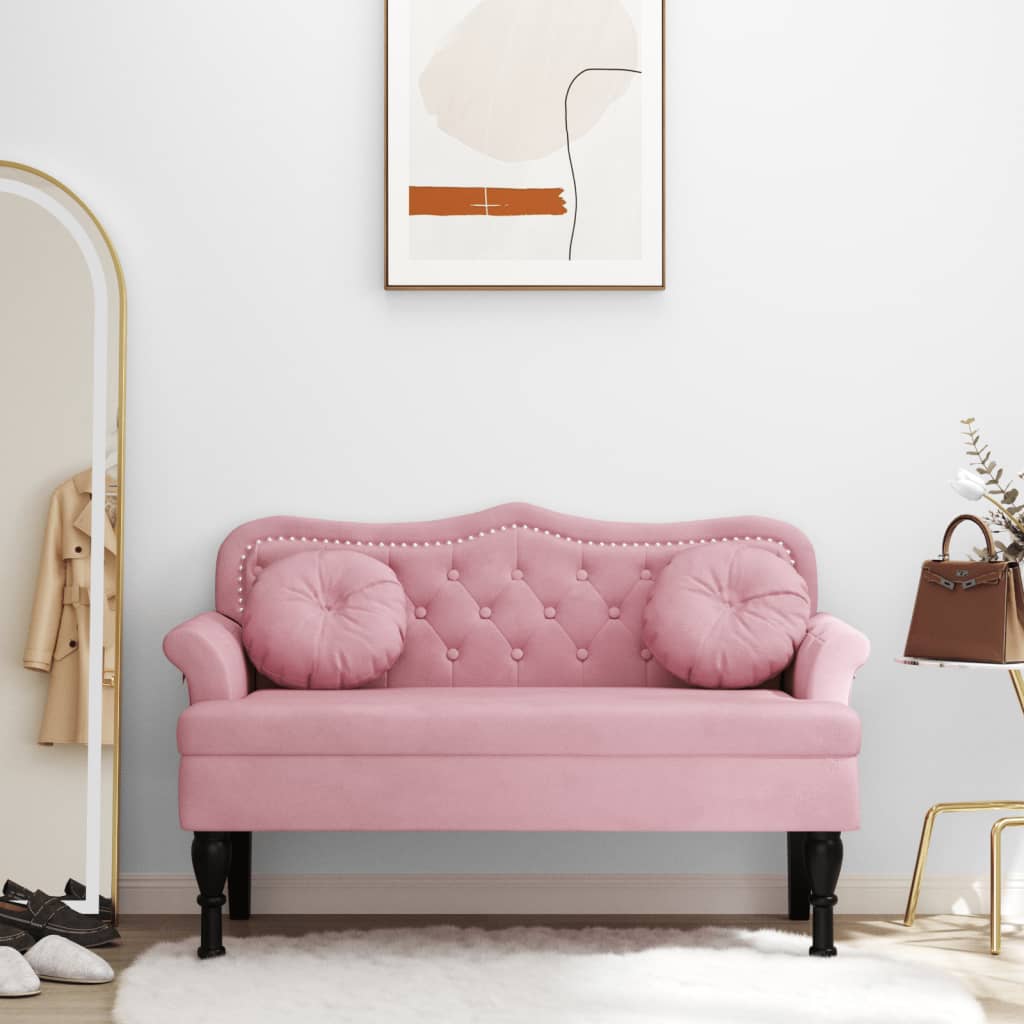 Banc avec coussins rose 120,5x65x75 cm velours | Leroy Merlin
