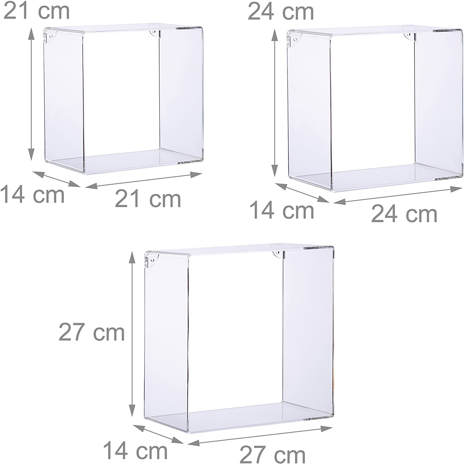 Set de 3 étagères tablettes flottantes carré transparent 13_0002494 ...