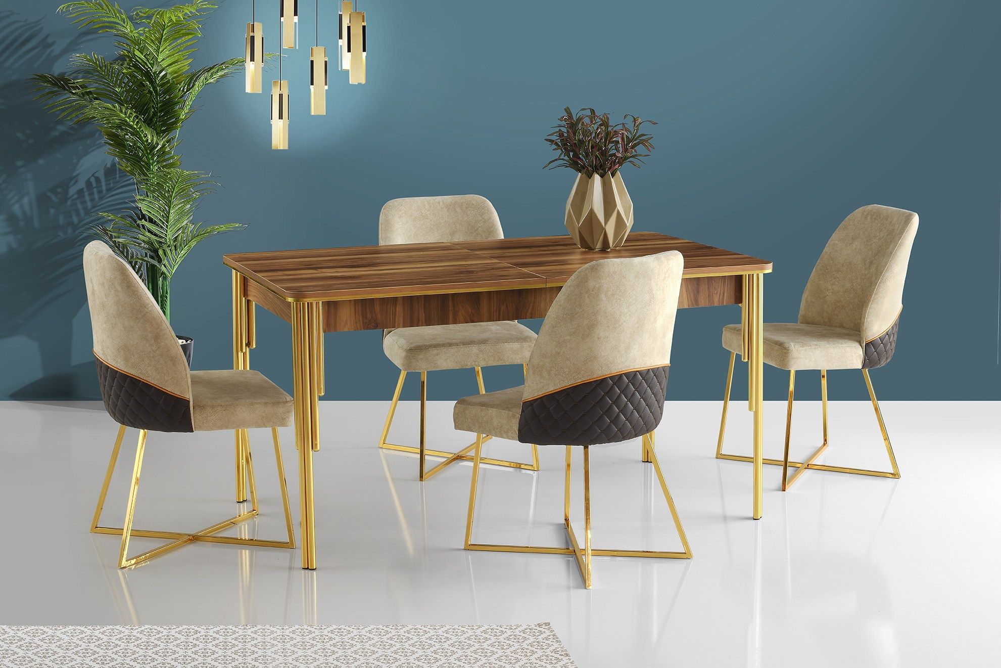 Table salle à manger extensible Diallo Bois naturel et Métal Or | Leroy ...