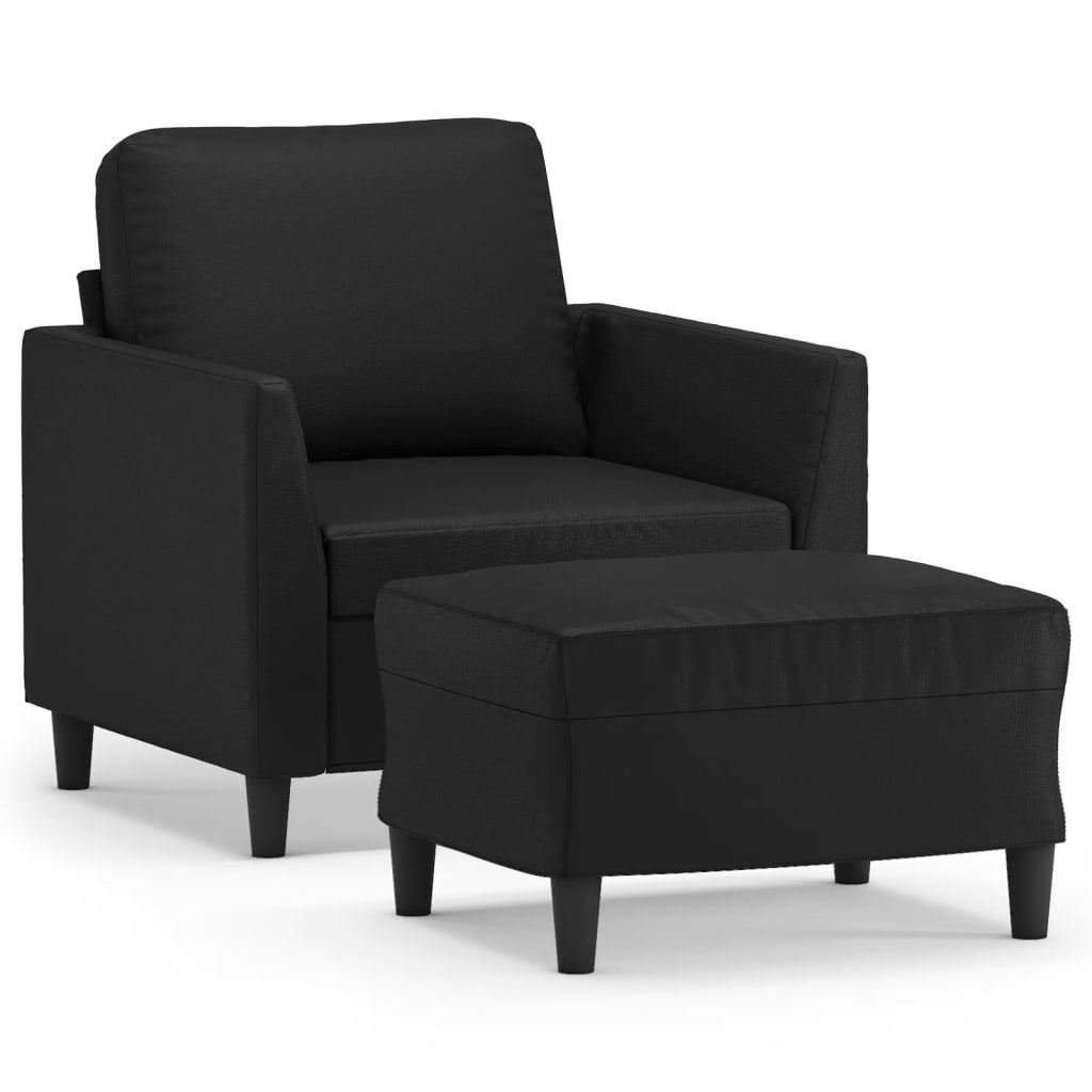 Sillón con taburete cuero sintético negro 60 cm | Leroy Merlin
