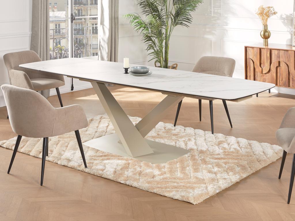 Tavolo da pranzo allungabile da 6 a 10 coperti in Ceramica e Metallo Effetto marmo Bianco e ...