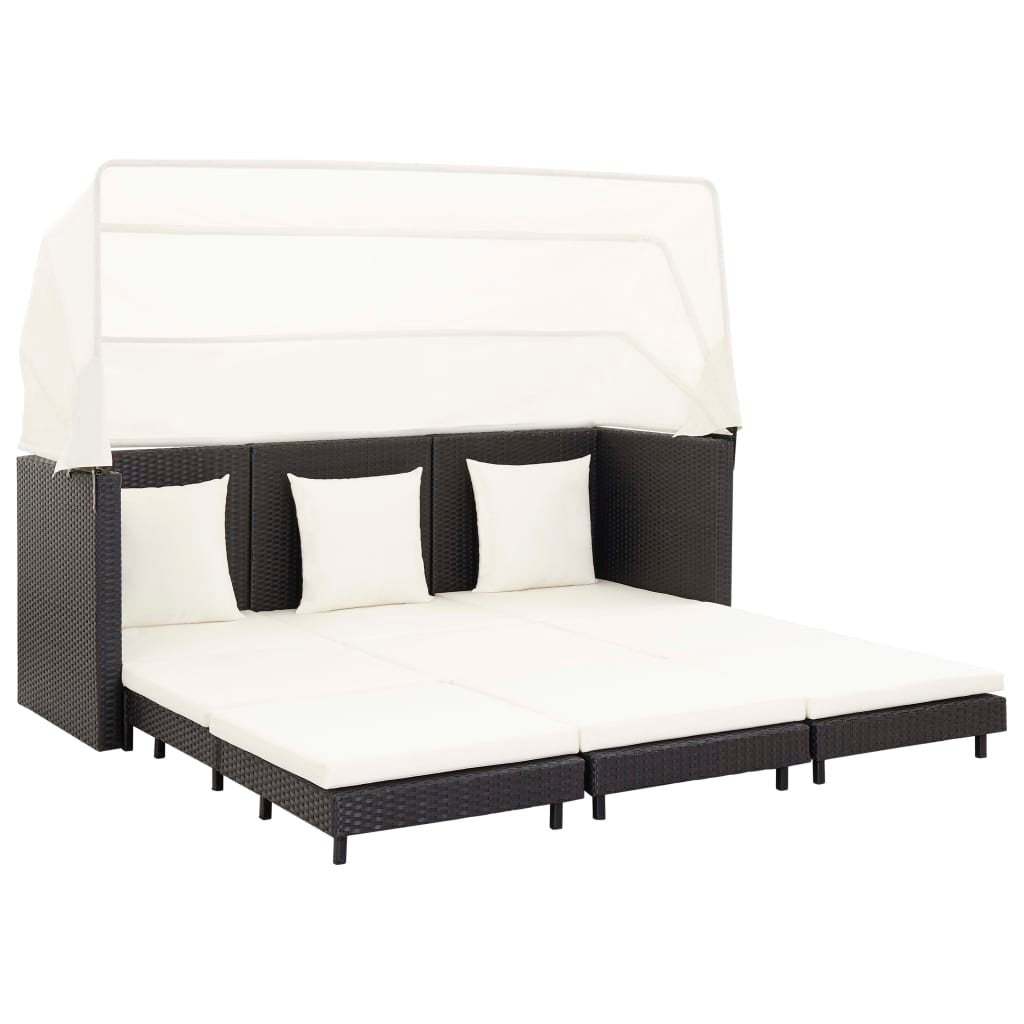 Sofá cama extensible de 3 plazas con techo Mimbre resina Negro | Leroy ...