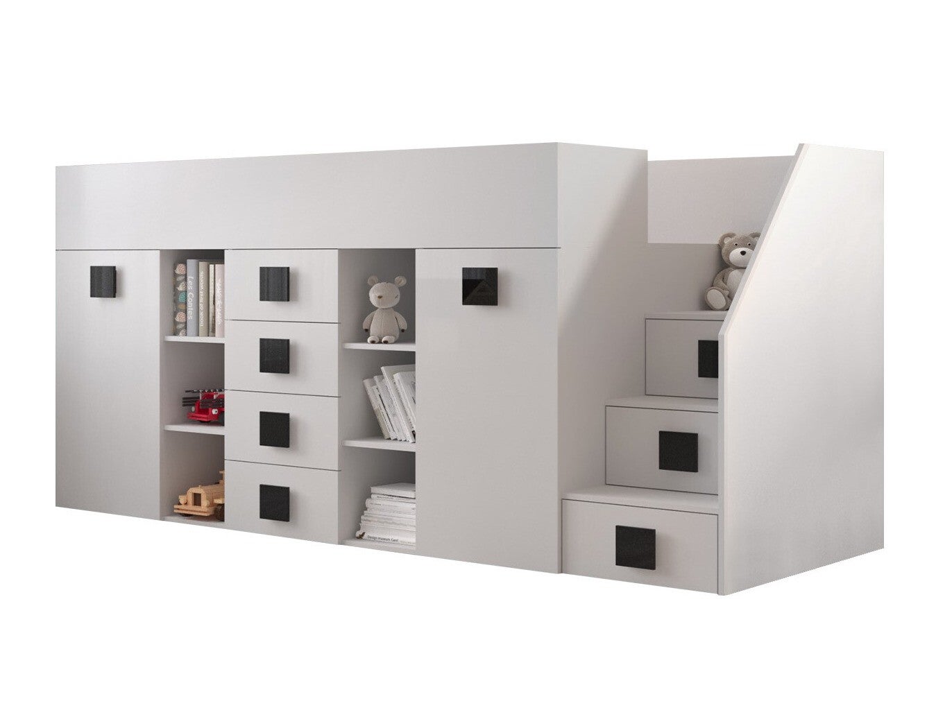 Letto alto Hartford 366, Singolo, Bianco, 90x200, Truciolare laminato ...