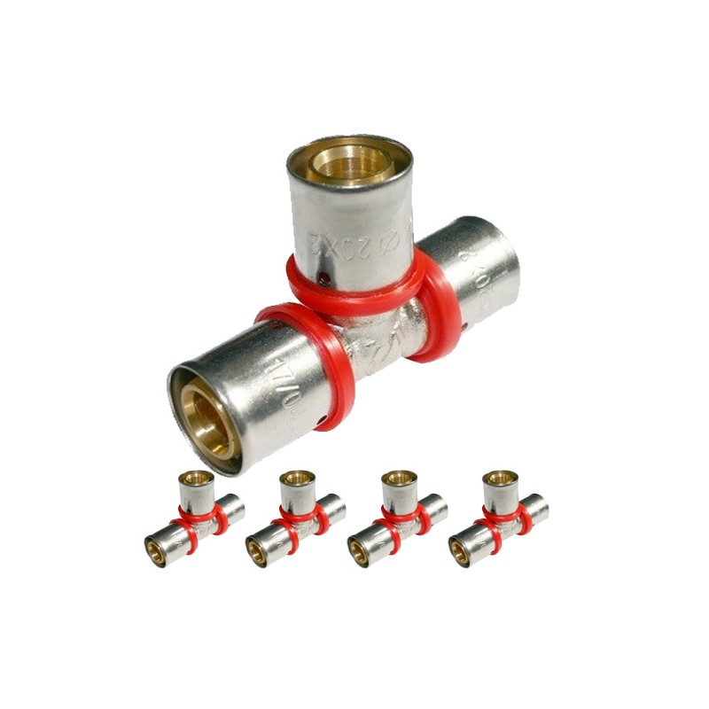 Lot de 5 Té pour tube multicouche 25 mm à utiliser avec machine à sertir, gris | Leroy Merlin