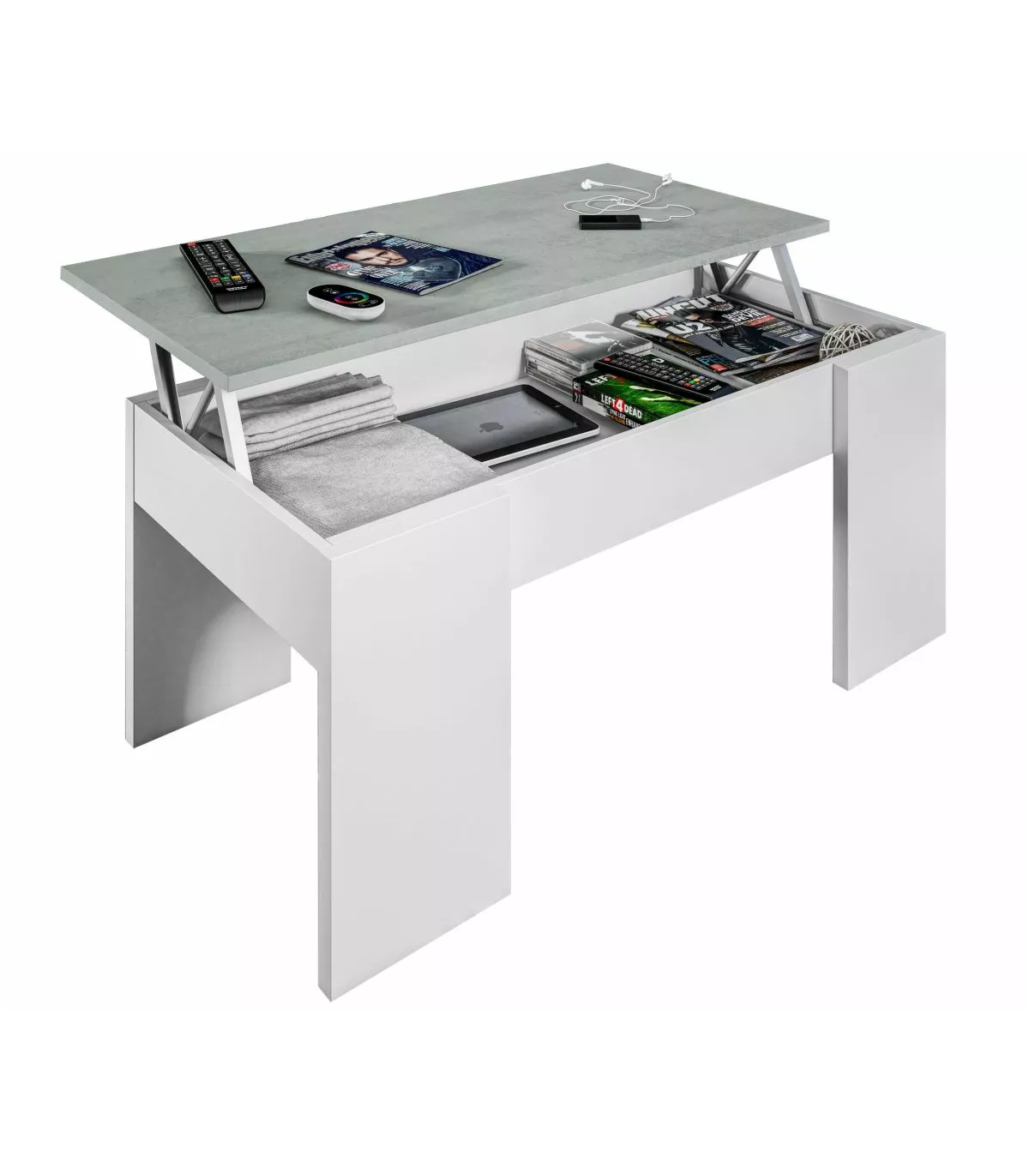 Mesa centro elevable Andujar en blanco artik y cemento 45-56cm(alto) 100cm(ancho) 50cm(lar ...