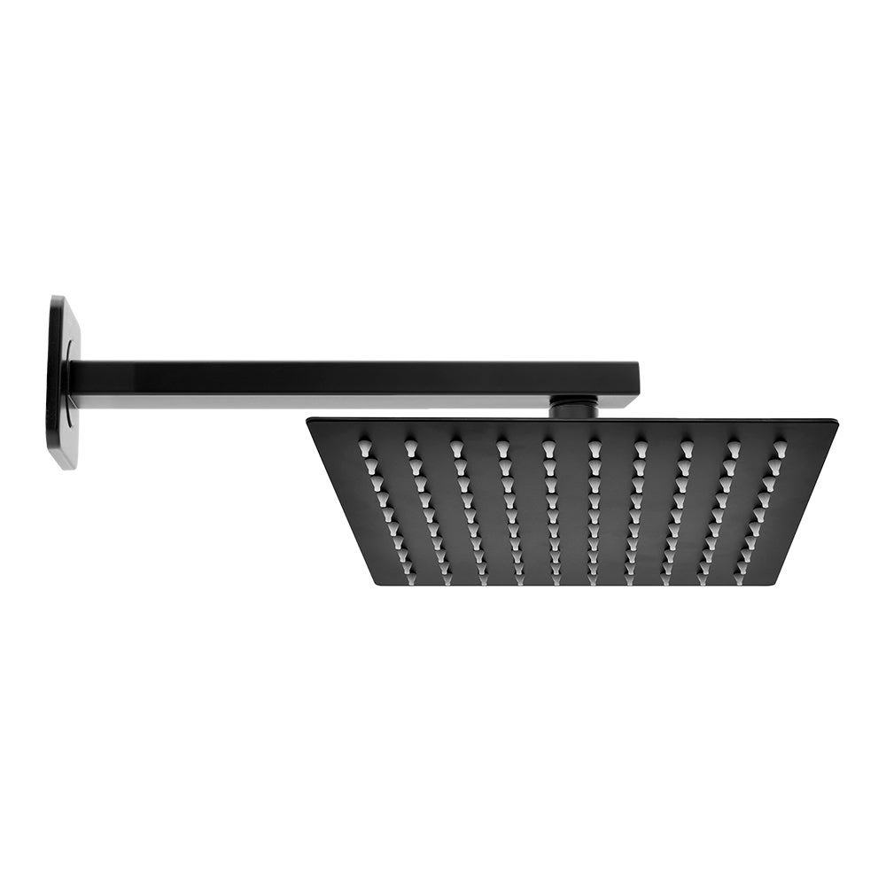 Soffione doccia quadrato 25x25 cm con braccio 30 cm in acciaio nero ...