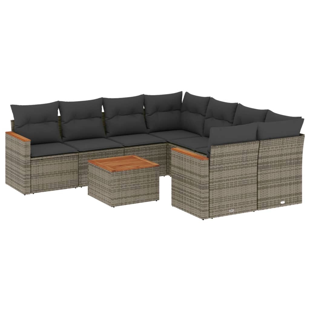 Salon de jardin 9 pièces avec coussins, rotin synthétique, gris | Leroy ...