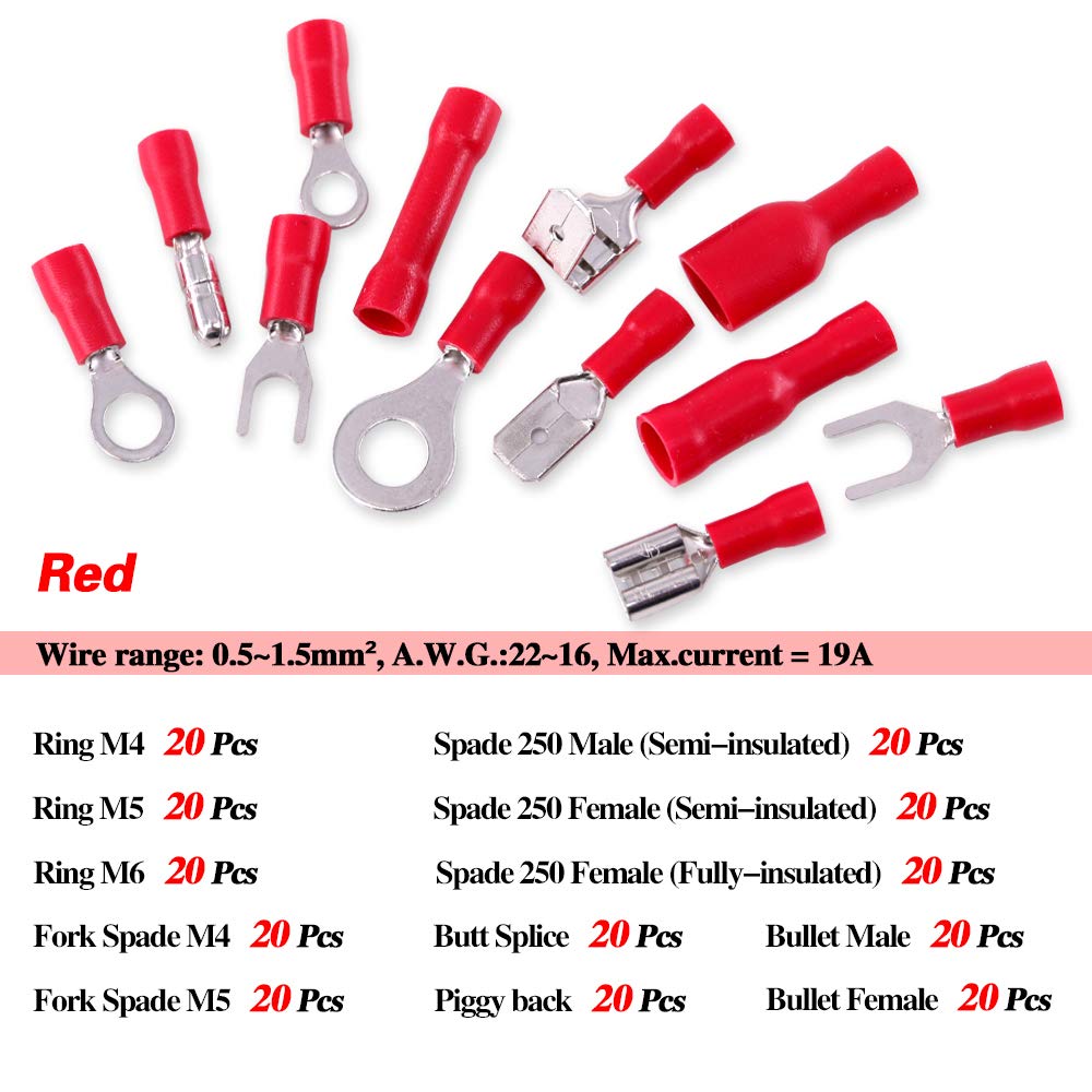 540pcs 22-16 / 16-14 / 12-10 Gauge Mixed Quick Disconnect Electrical ...