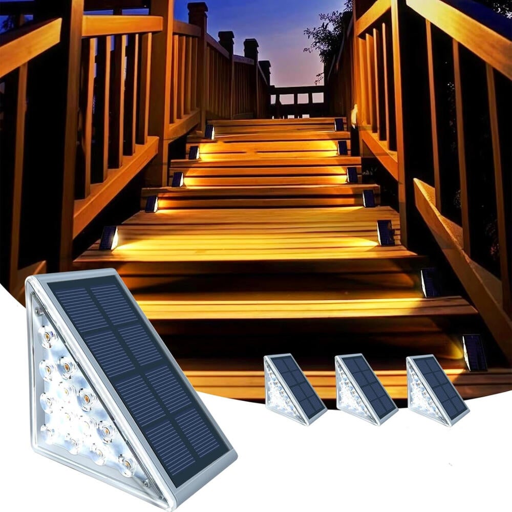Juego de 4 luces solares para escaleras de exterior, color blanco ...