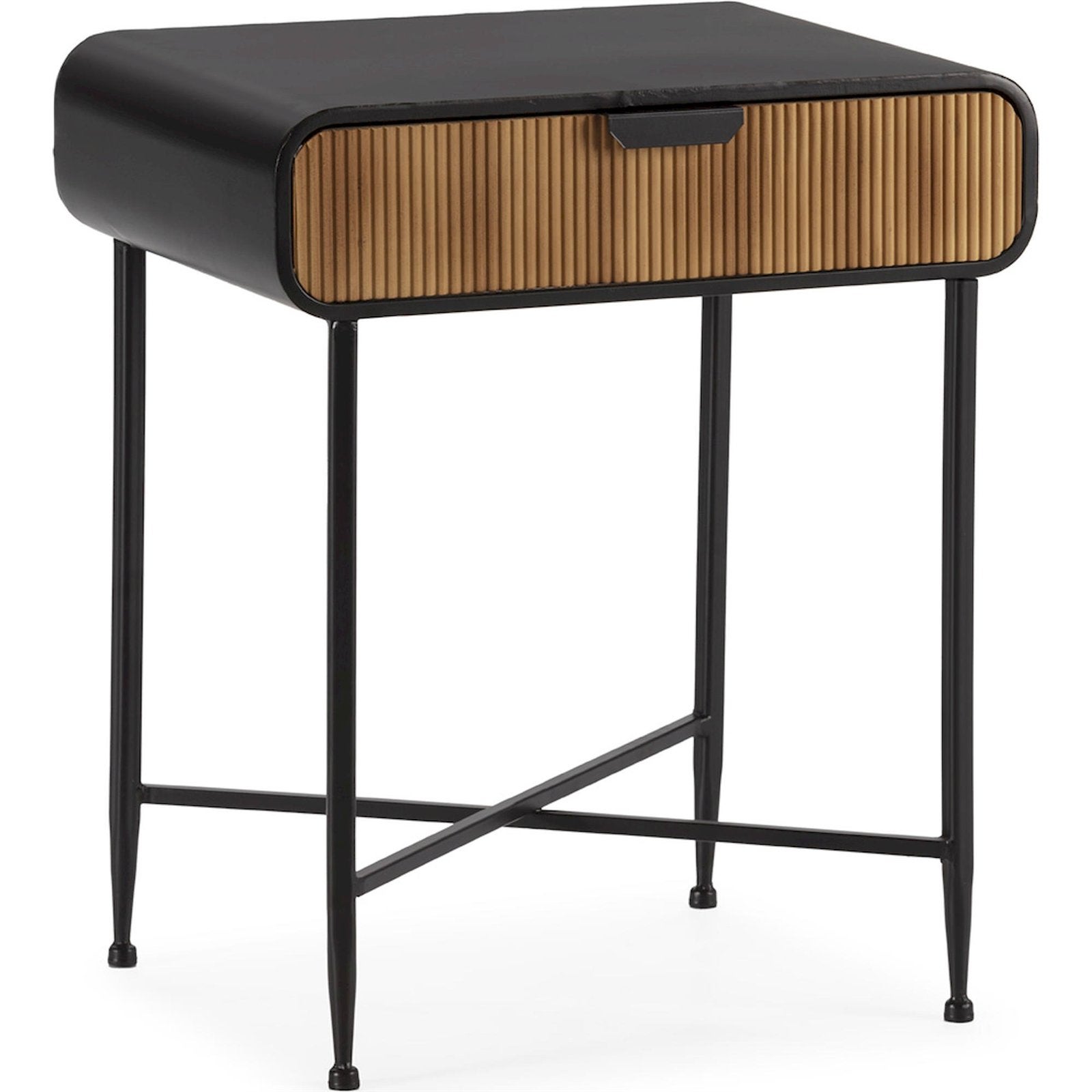 Table de chevet métal et bois noir naturel design contemporain 57 x 42 ...