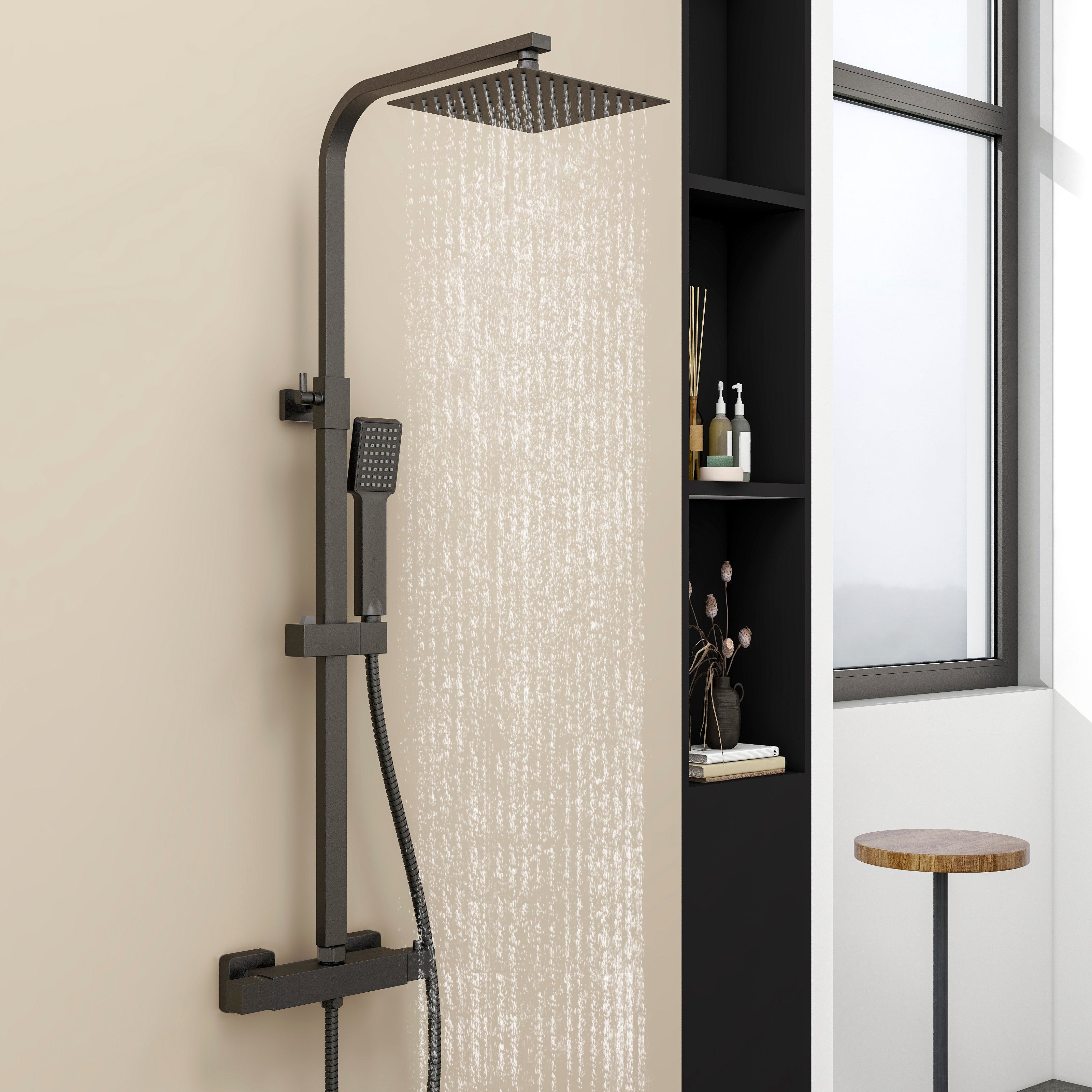 AICA Columna de Ducha Termostática Negro Mate Cuadrada con Barra ...