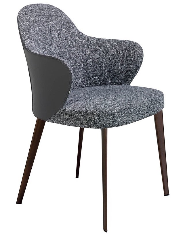 Chaise tissu et cuir éco gris et pieds acier Tinah - Lot de 2-Couleur ...
