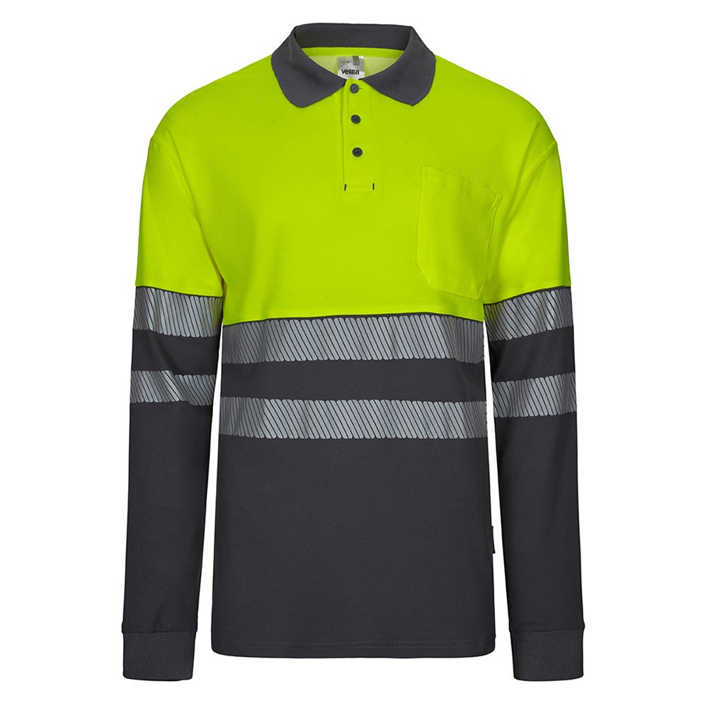 Polo bicolor RS de algodón - Manga larga - Gris / Amarillo flúor ...