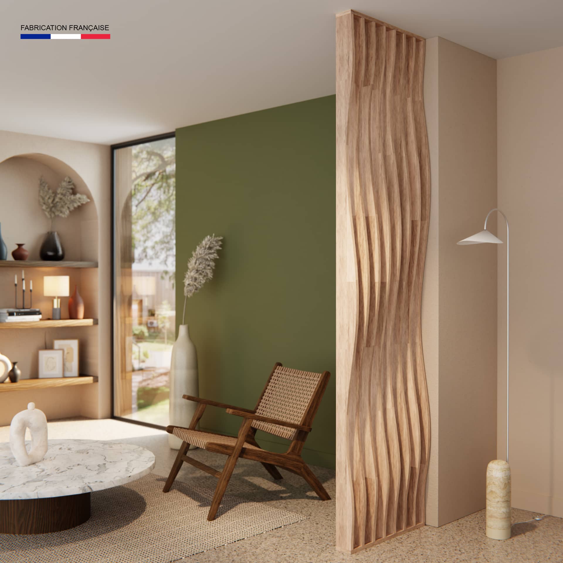 Cloison de séparation ondulée bois massif hévéa l.60 x h. sur-mesure de ...