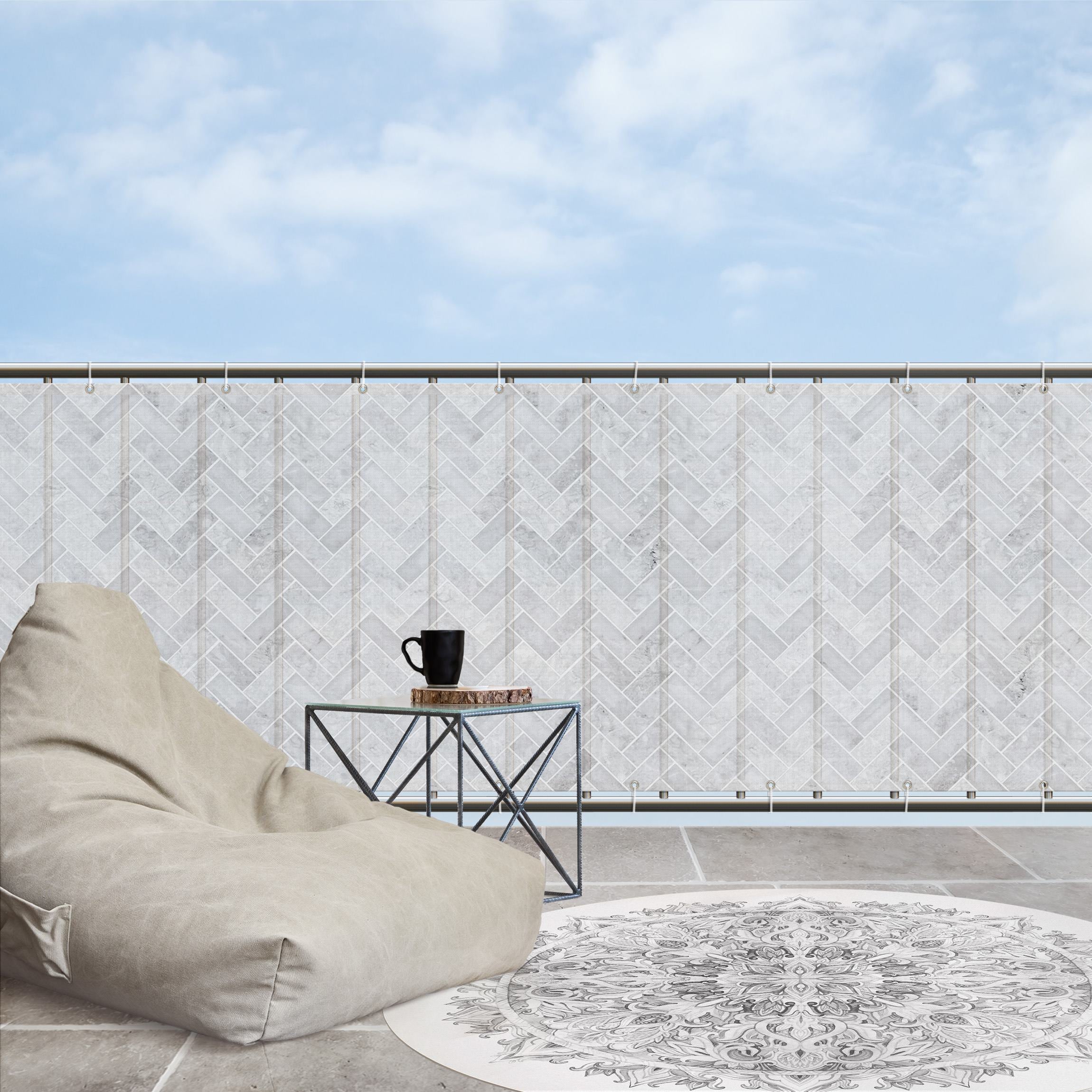Pantalla de privacidad para balcón - Marble Fish Bone Tiles - Grey 700 ...