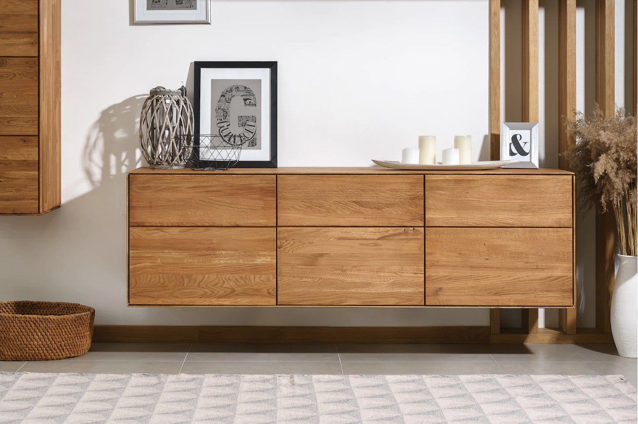 Buffet suspendu en bois de chêne massif 3 portes Inka 172cm | Leroy Merlin