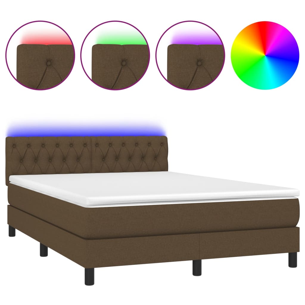 Cama box spring colchón luces LED tela marrón oscuro 140x190 cm | Leroy ...