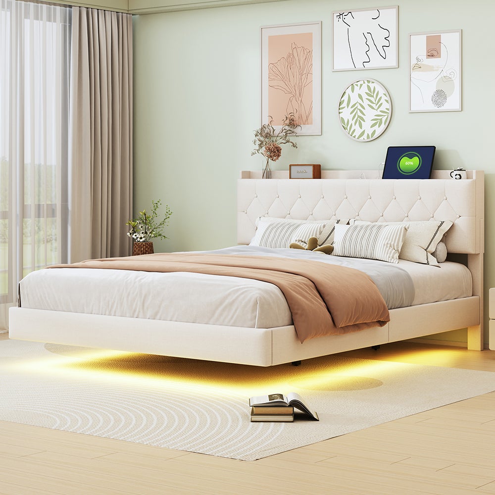 Lit adulte Lit 160x200 cm avec prise de charge USB et bande lumineuse ...