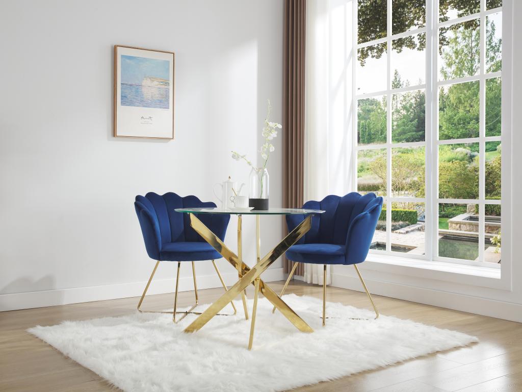 Table à manger ronde 2 personnes en verre trempé et métal doré ...