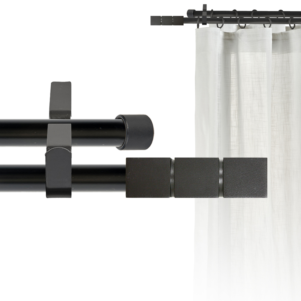 Kit de Tringle à rideau double en métal Ø22mm, Cerceaux Avec anneaux ...