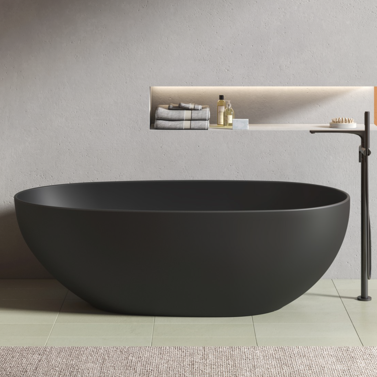 Baignoire îlot design ovale FLORIDA noir mat 165 cm | Leroy Merlin