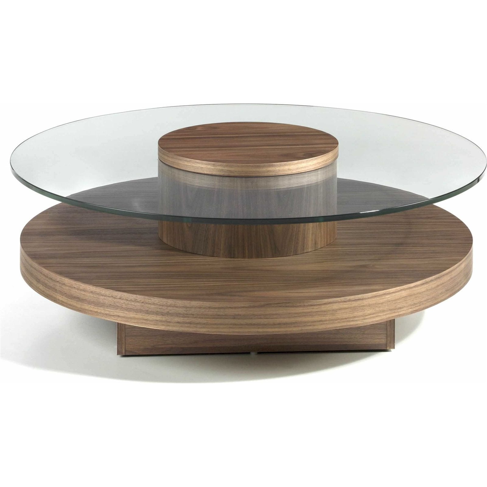 Table basse ronde bois plateau en verre trempé 100 x 100 x 35 cm Noyer ...