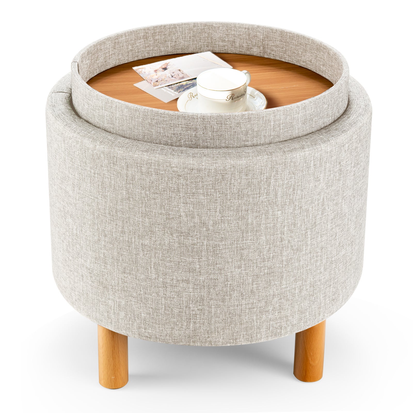 COSTWAY Taburete Redondo de Almacenaje con Bandeja, Reposapiés ...