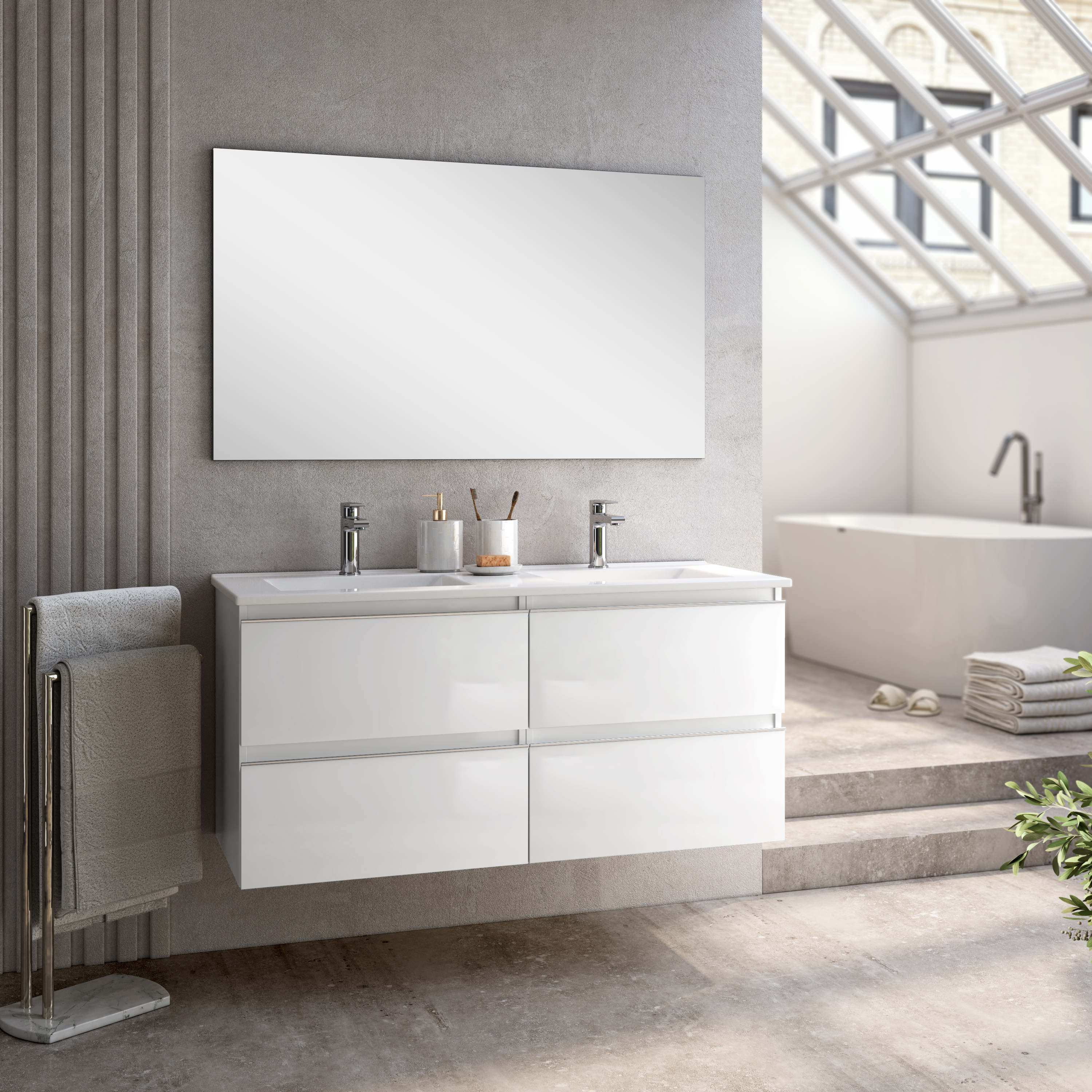 EGORE Pack Meuble de salle de bain avec lavabo + Miroir ROMA 2+2 ...