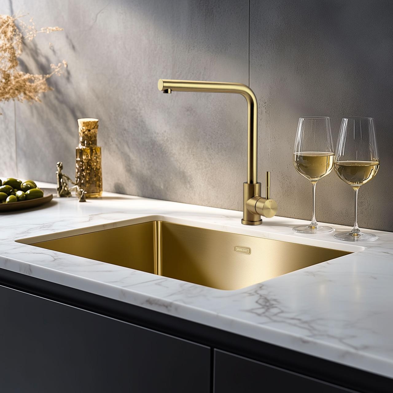 Pure.Sink Prestige Ensemble combiné Évier doré 50x40 cm avec Robinet de ...