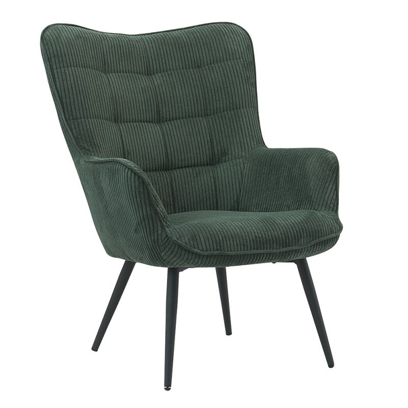 Fauteuil velours côtelé vert Uka pieds métal | Leroy Merlin
