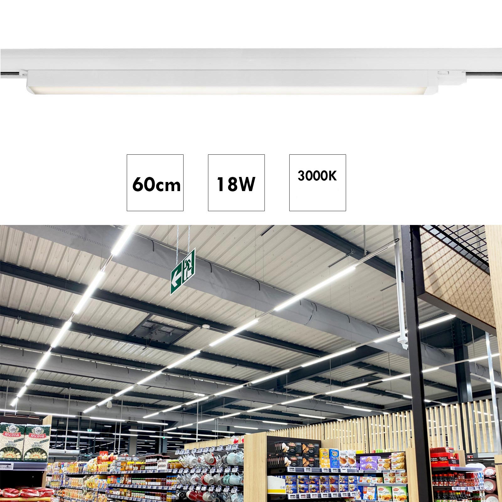 Barre de LED projecteur sur rail triphasé 18W aluminium noir blanc ...