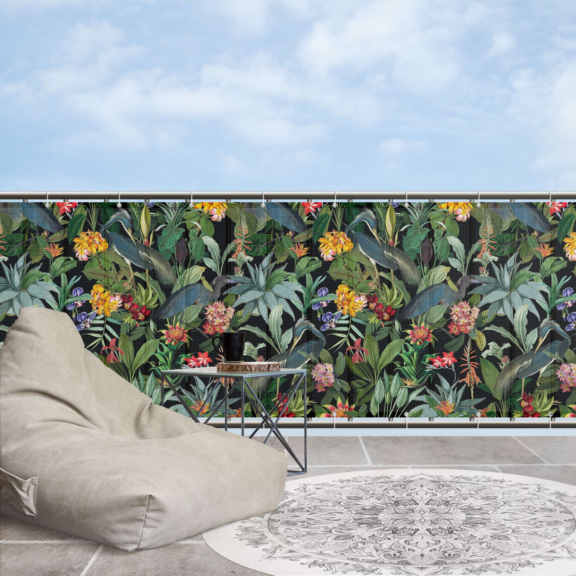 Pantalla de privacidad para balcón - Birds With Tropical Flowers 500 x ...