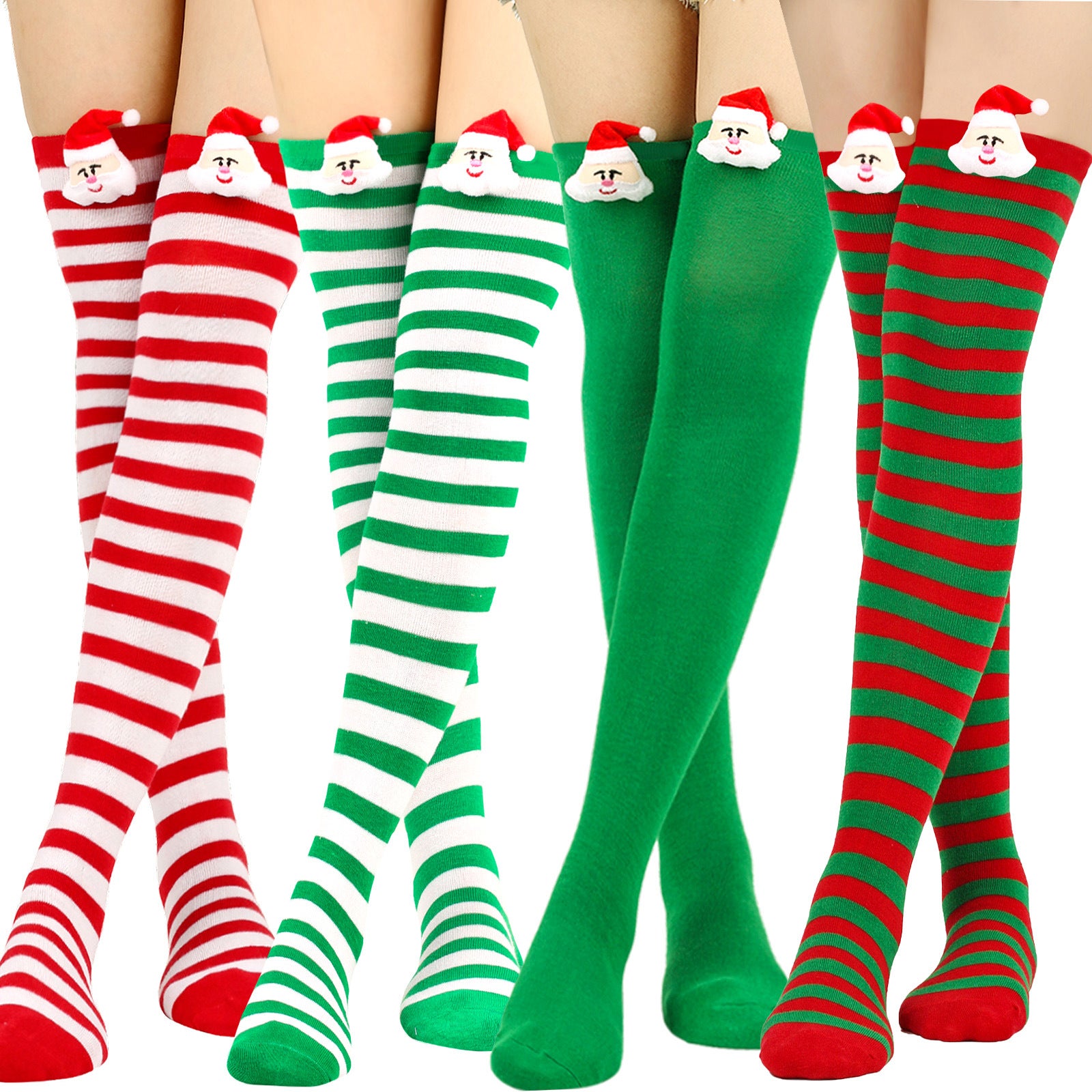 4 paires de bas rayés Père Noël - bas douillets - bas montants - bas de Noël pour femmes - bas ...