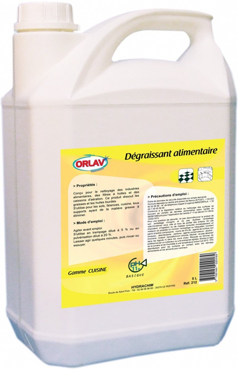 Dégraissant puissant toutes surfaces alimentaires - Bidon de 5l - ORLAV ...