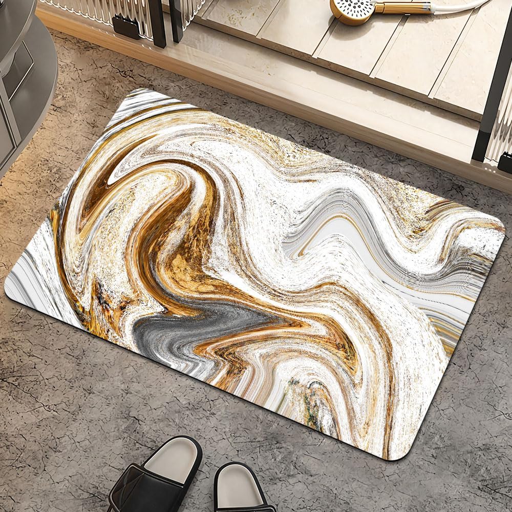 Alfombrilla de baño – Diseño de mármol blanco, gris y dorado ...
