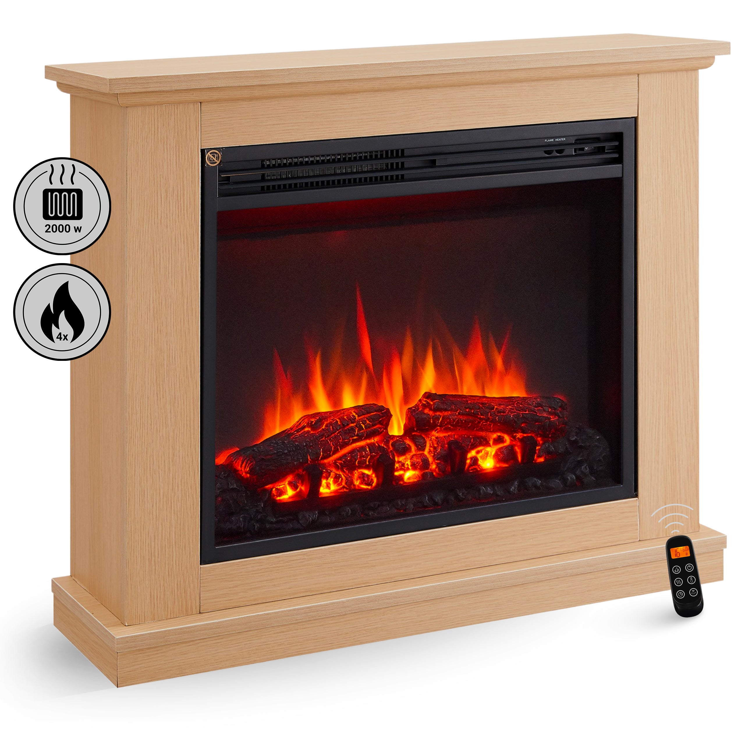 Chimenea eléctrica BALDERIA Phanos - Chimenea de pie - Roble claro ...