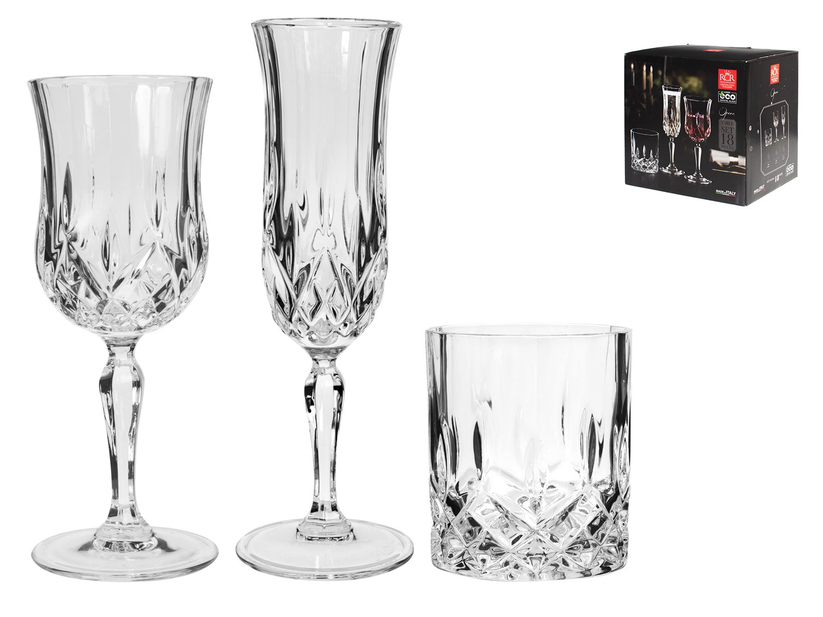 Servicio de copas transparentes Opera 12 copas y 6 vasos | Leroy Merlin