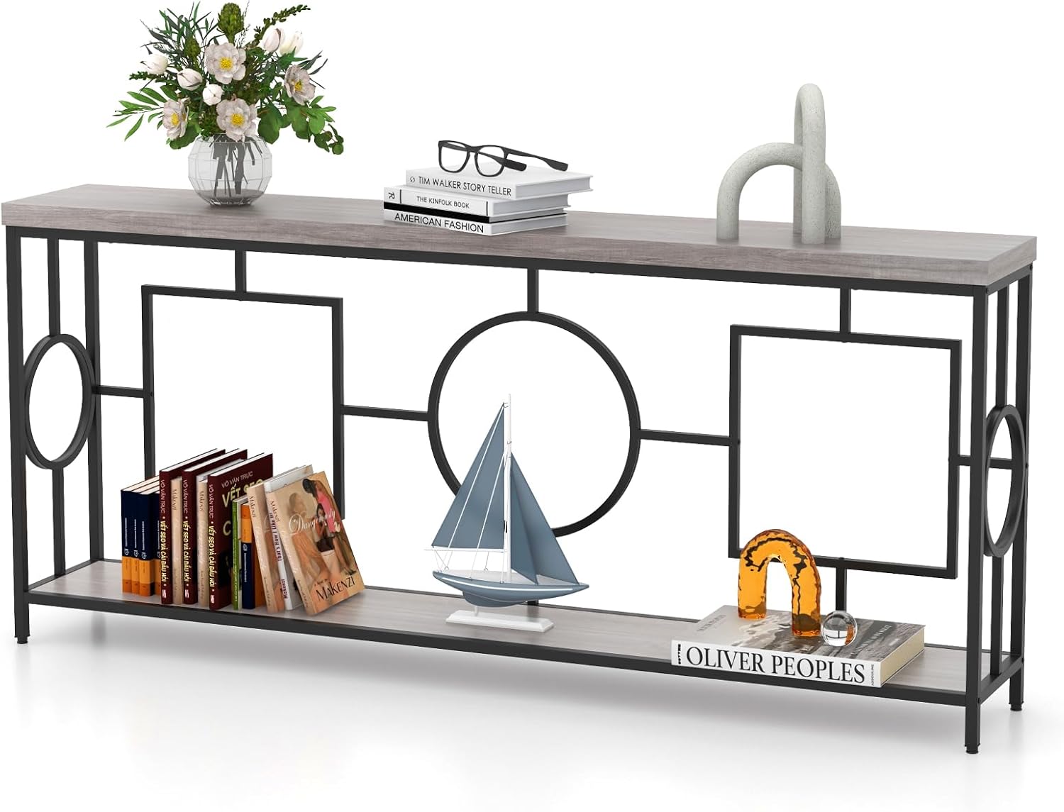 Table Console Entrée à 2 Niveaux, Meuble Console avec Étagère de ...