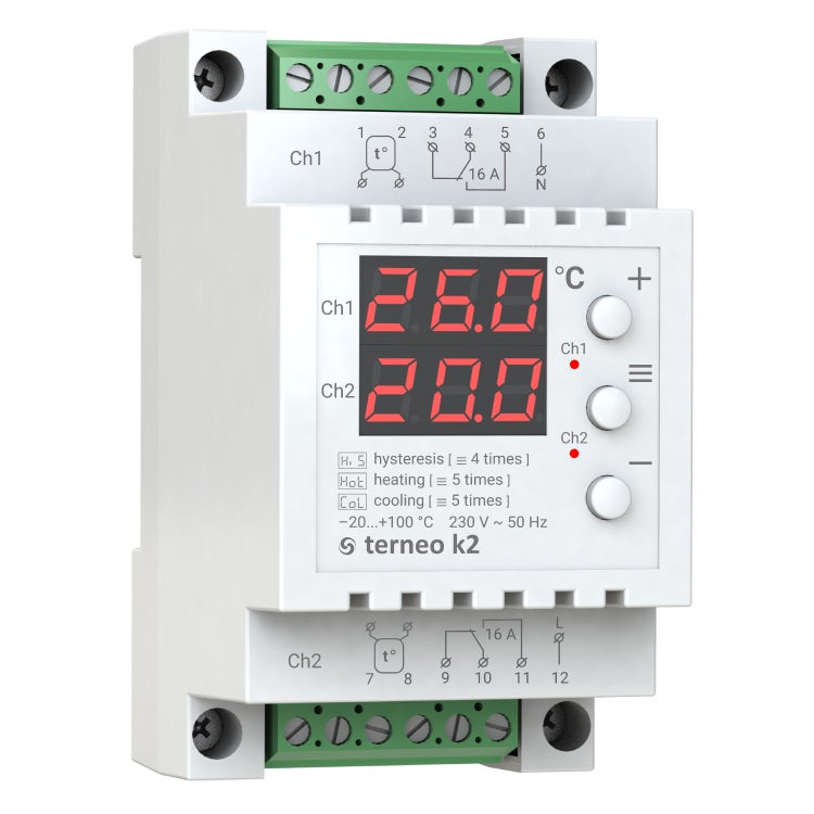 Terneo K2 - Thermostat à deux canaux pour systèmes de chauffage et de ...