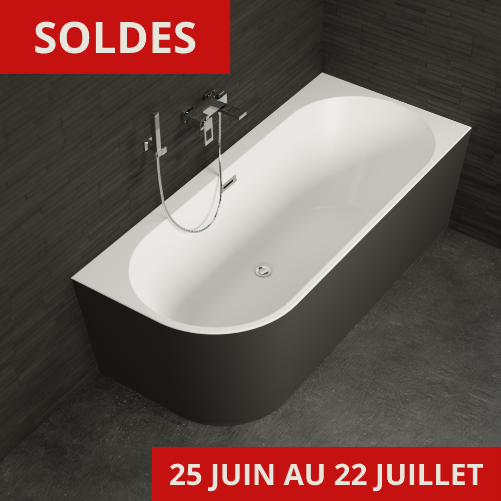 Baignoire semi-îlot Murale CAPRI 180 Droite Noire L. 180 x l. 81 cm, by SPALINA | Bricoman