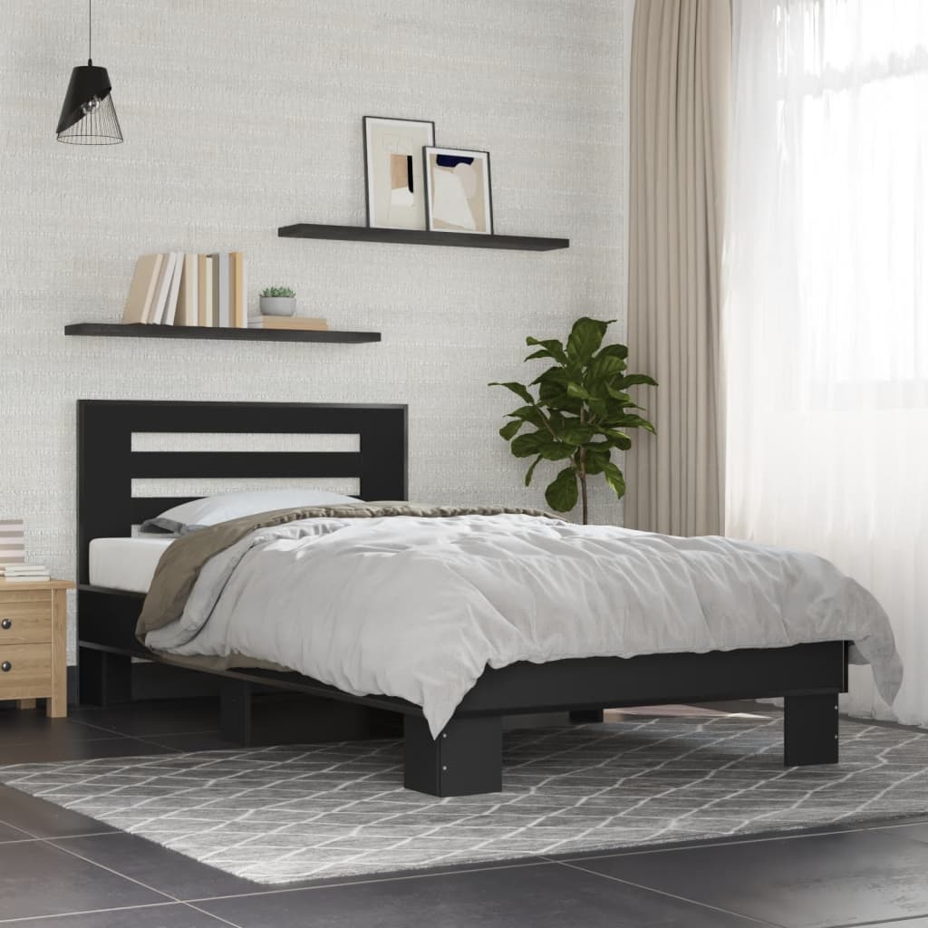 Estructura de cama negra 90x200 cm de madera contrachapada y metal ...